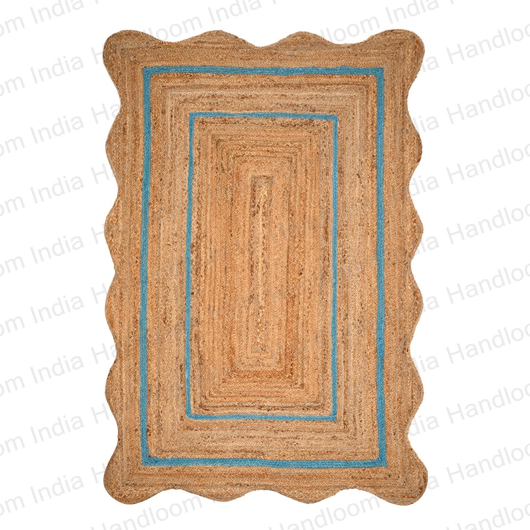 Jute Scalloped Rug, Wavy Border Rug 4X6, Wavy Edge Rug, Scallop Rug ...