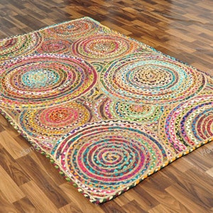 Psychedelic Rug, Mandala Pattern Rug, Cotton Tufted Rug, Natural Jute ...