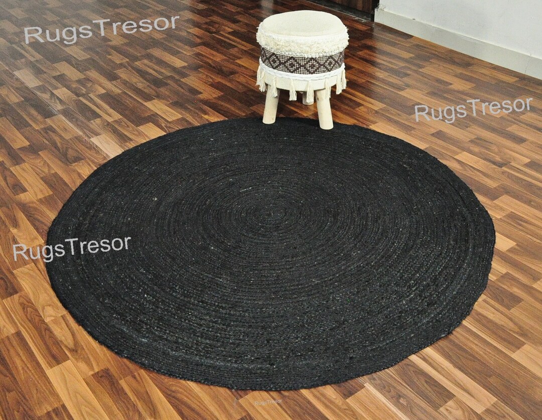 Black Round Rug Black Jute Rug 5X5 Hand Braided Round Area Rug for ...