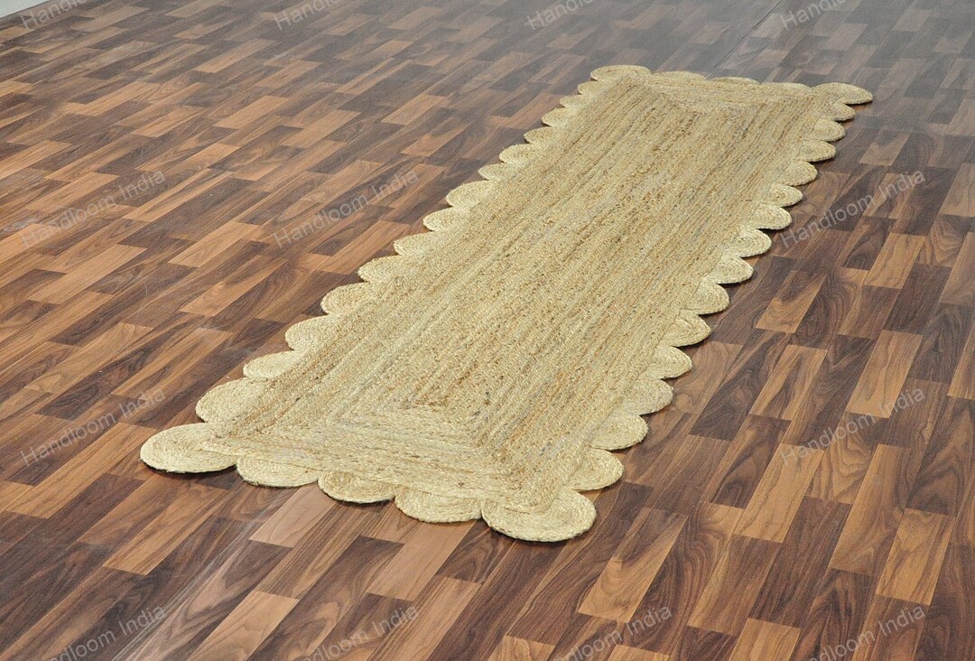 Natural Scallop Rug Hand Woven Runner Scalloped Edge Rug Jute Scalloped ...