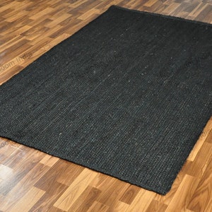 8x10 Black Jute Rug for Living Room, Solid Black Rug 4x6 for Dining ...