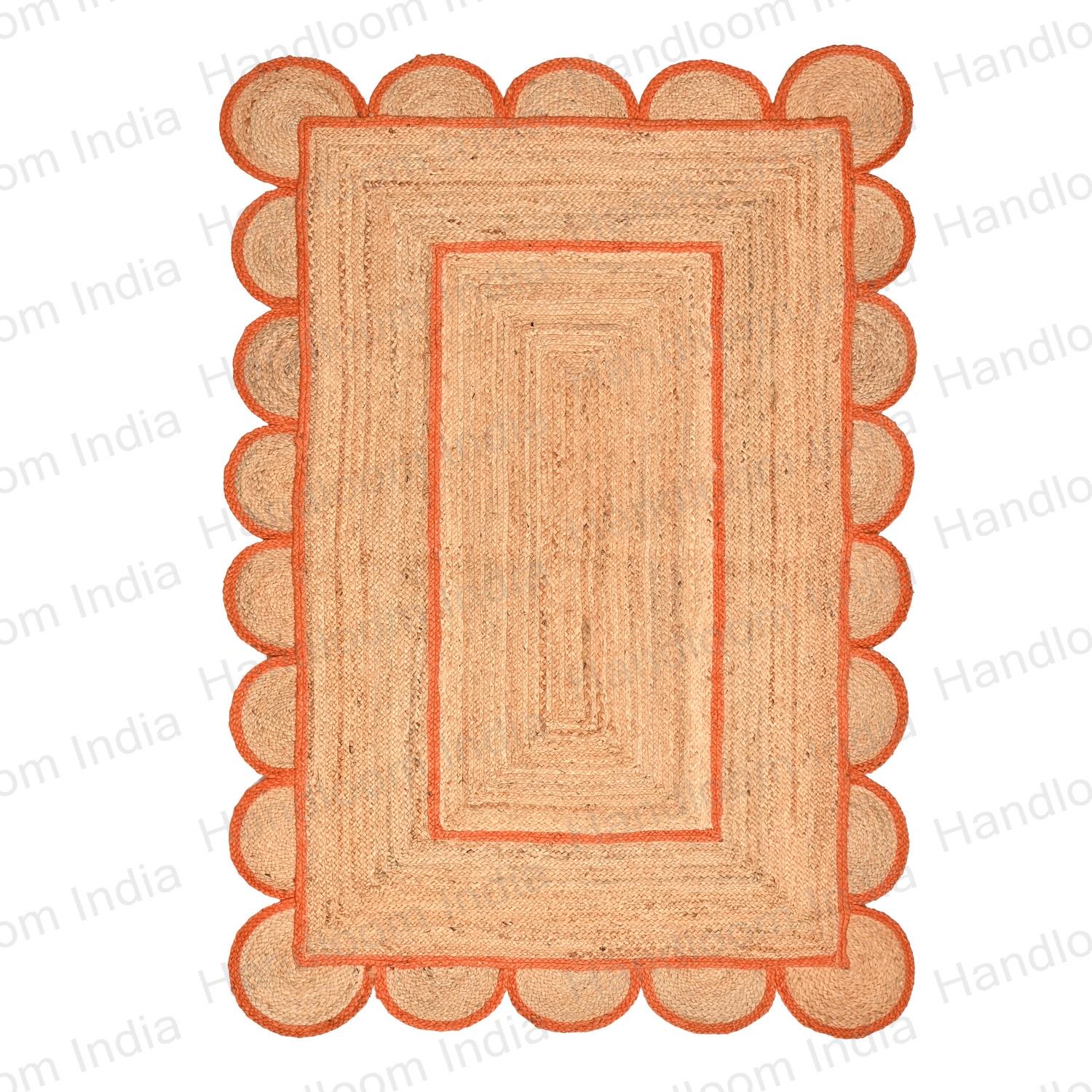 Bottle Green Scalloped Rug, Scalloped Jute Rug, Scalloped Rug for ...