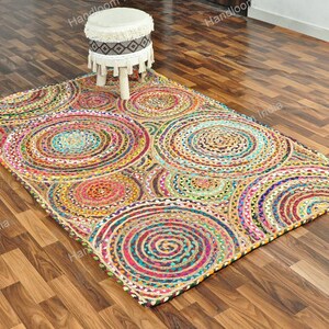 Psychedelic Rug, Mandala Pattern Rug, Cotton Tufted Rug, Natural Jute ...