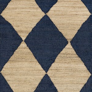 Navy Jute Rug, Vintage Hemp Rug, Braided Area Rug, Diamond Pattern Rug ...