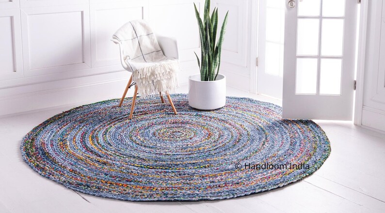 Blue Chindi Rug 5 Feet Round Braided Cotton Chindi Area Rugs - Etsy