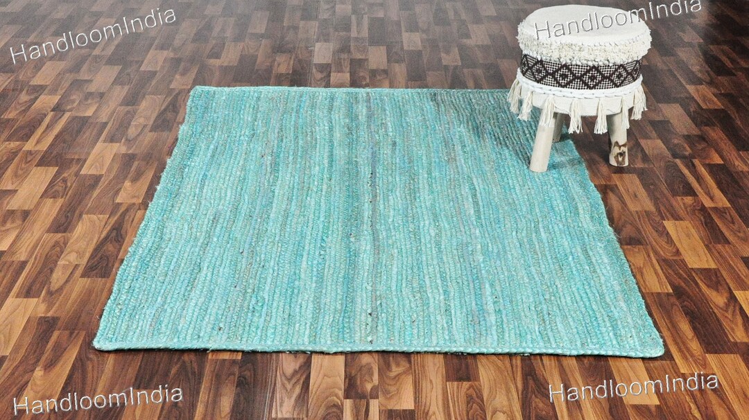 Turquoise Blue Rug, Blue Jute Rug, Natural Fiber Runner, Braided Area ...