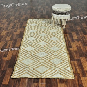 Diamond Pattern Rug Beige White Runner off White Rug Natural Fiber ...