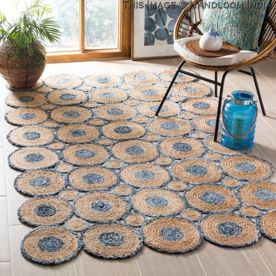Denim and Jute Rug Denim Blue Rug 4x6 Natural Jute Rug - Etsy