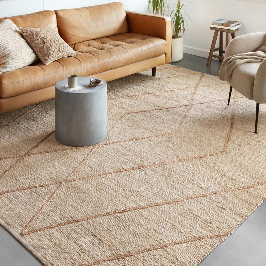 Geometric Rug, Natural Jute Rug, Woven Hemp Rug, Braided Jute Rug ...