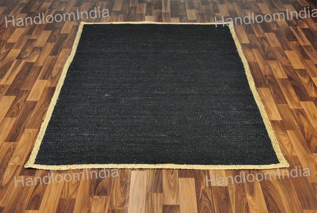 Natural and Black Jute Hand Woven Rug, Premium Quality Carpet, Braided ...