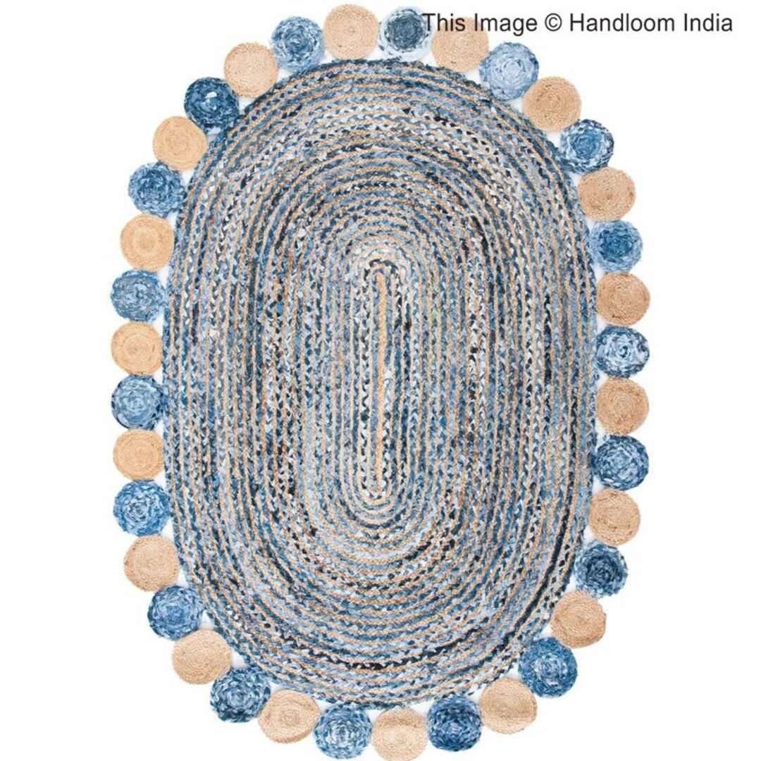 Braided Denim Jute 5 X 7 Oval Area Rug for Living Room - Etsy