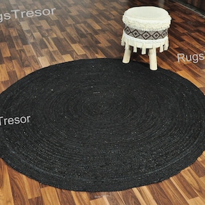 Black Round Rug Black Jute Rug 5X5 Hand Braided Round Area Rug for ...
