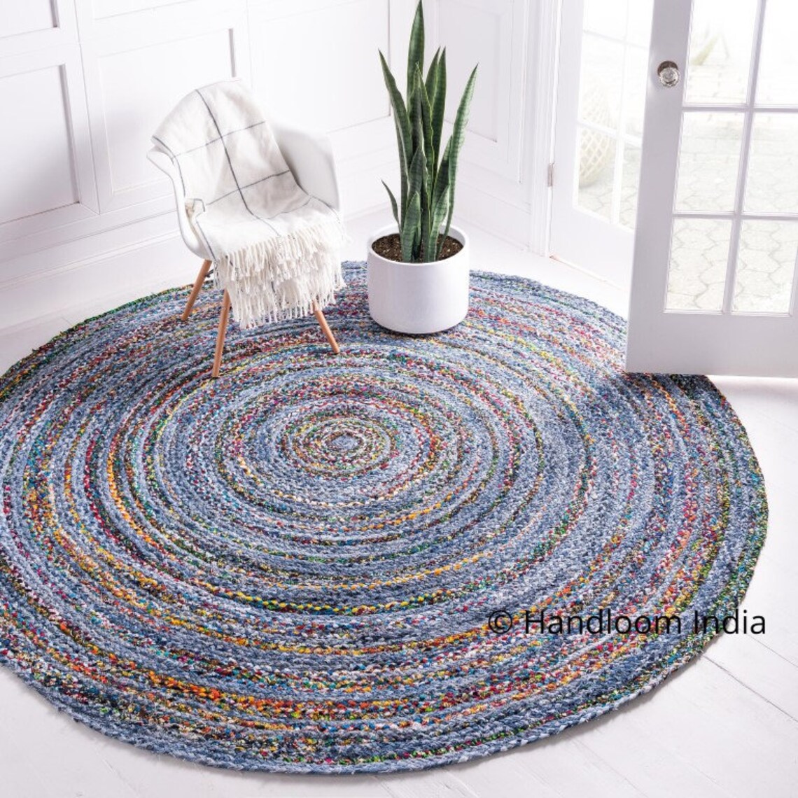Blue Chindi Rug 5 Feet Round Braided Cotton Chindi Area Rugs - Etsy