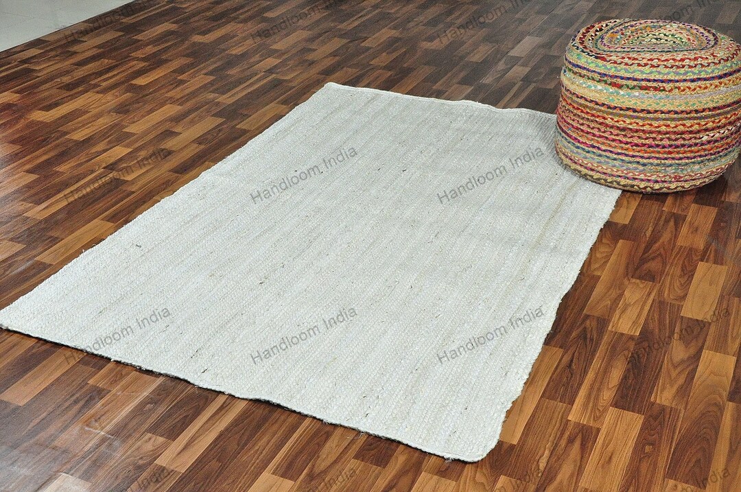 White Jute Rug, 5x5 Square Area Rugs for Bedroom, Natural Jute Carpet ...