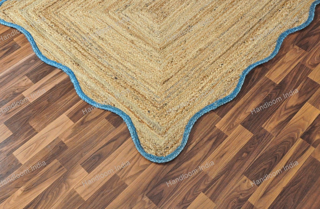 Wavy Edge Rugs, Scalloped Jute Rug 6x8 for Dining Table, Natural Jute ...