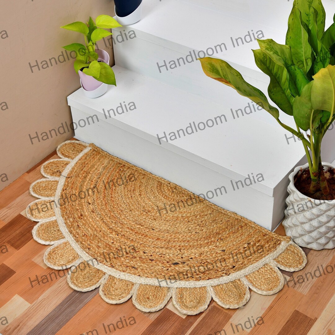 Scalloped Doormat, Scalloped Half Rug, Half Circle Jute Rug, Braided ...