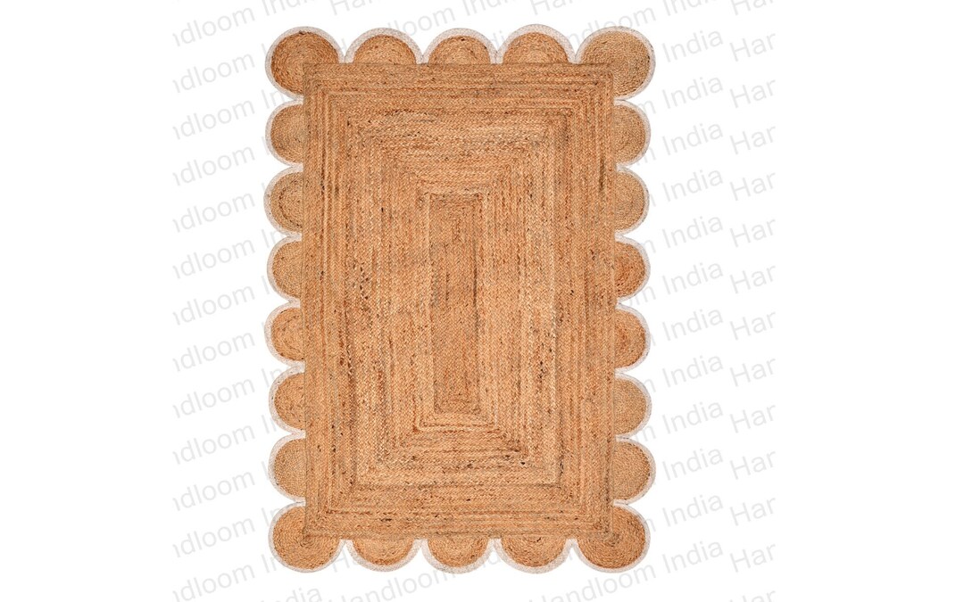 4x6 Jute Scallop Rug for Dining Table, Scalloped Jute Rug, Square ...