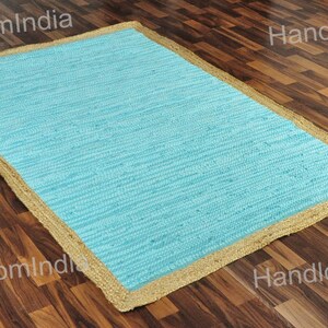 Blue Cotton Rug, Aqua Blue Area Rug, 9X12 Loomed Rugs for Living Room ...