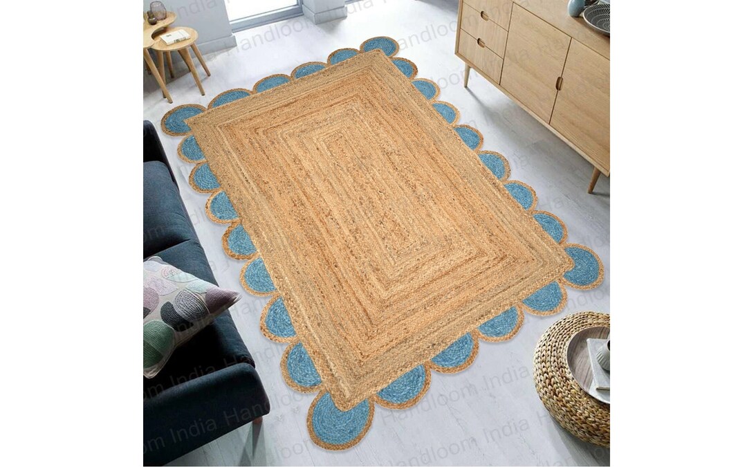 Natural Scalloped Jute Rug, Scallop Edge Rug, Square Scalloped Rug ...