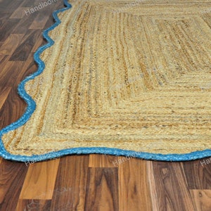 Wavy Edge Rugs, Scalloped Jute Rug 6x8 for Dining Table, Natural Jute ...