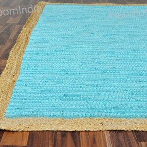 Blue Cotton Rug, Aqua Blue Area Rug, 9X12 Loomed Rugs for Living Room ...