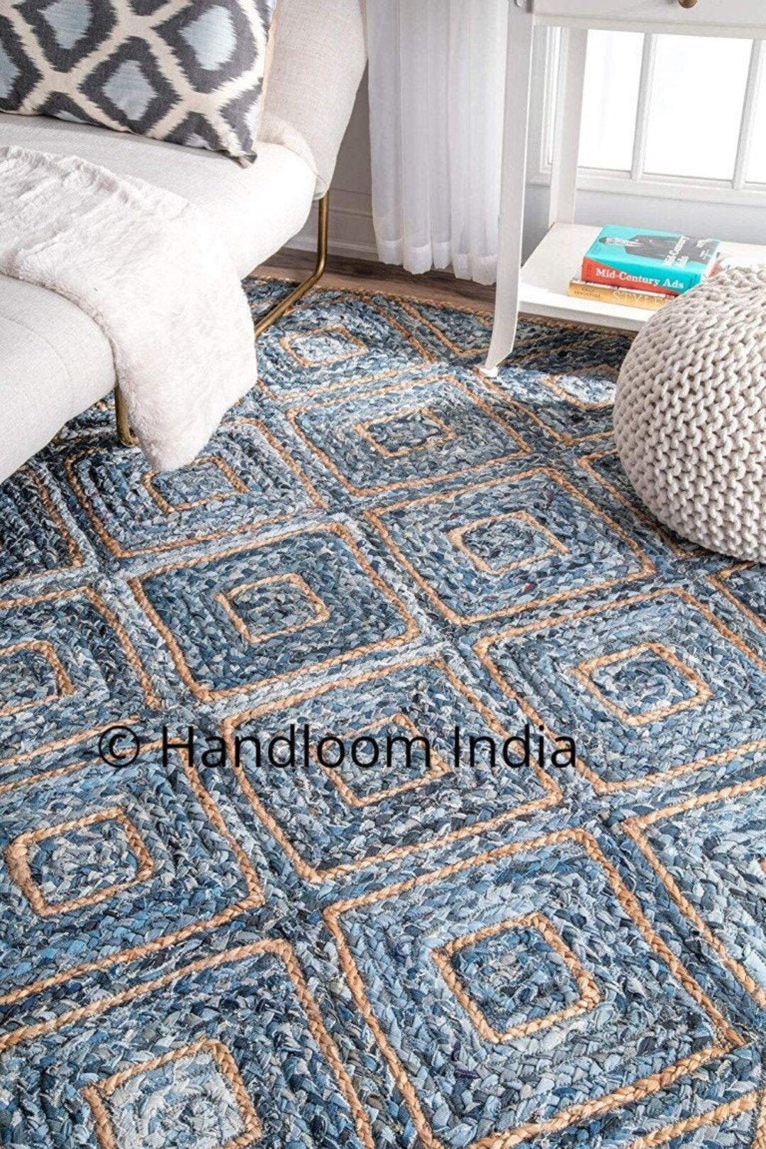 Denim Jute Rug Soft Tufted Rug Denim Woven Rug 5x8 for - Etsy