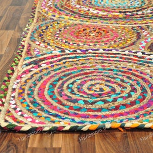 Psychedelic Rug, Mandala Pattern Rug, Cotton Tufted Rug, Natural Jute ...