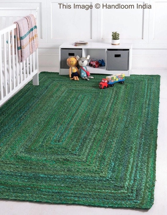 Green Braided 6 X 8 Area Rug on SALE Handwoven Indoor Outdoor | Etsy