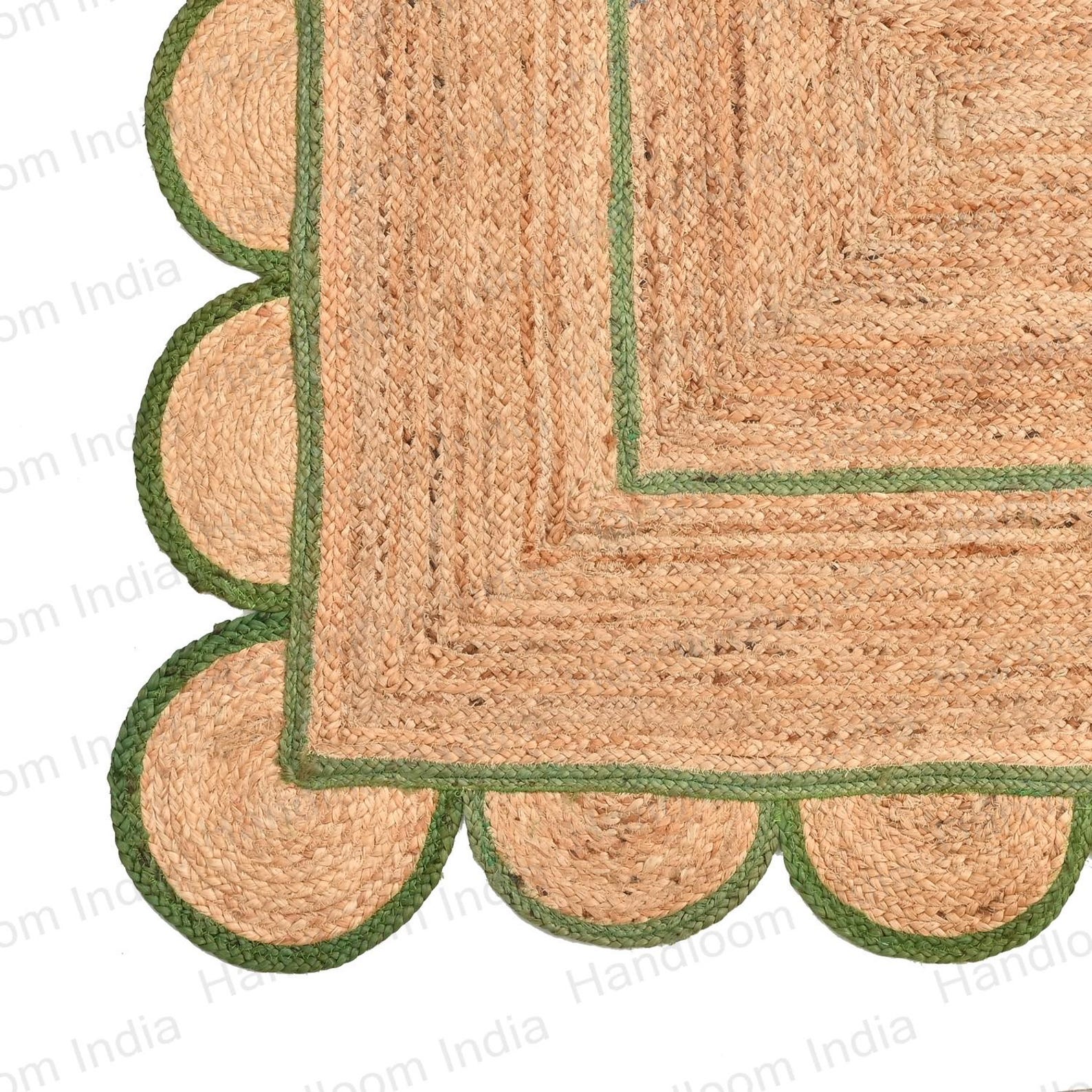 Bottle Green Scalloped Rug, Scalloped Jute Rug, Scalloped Rug for ...