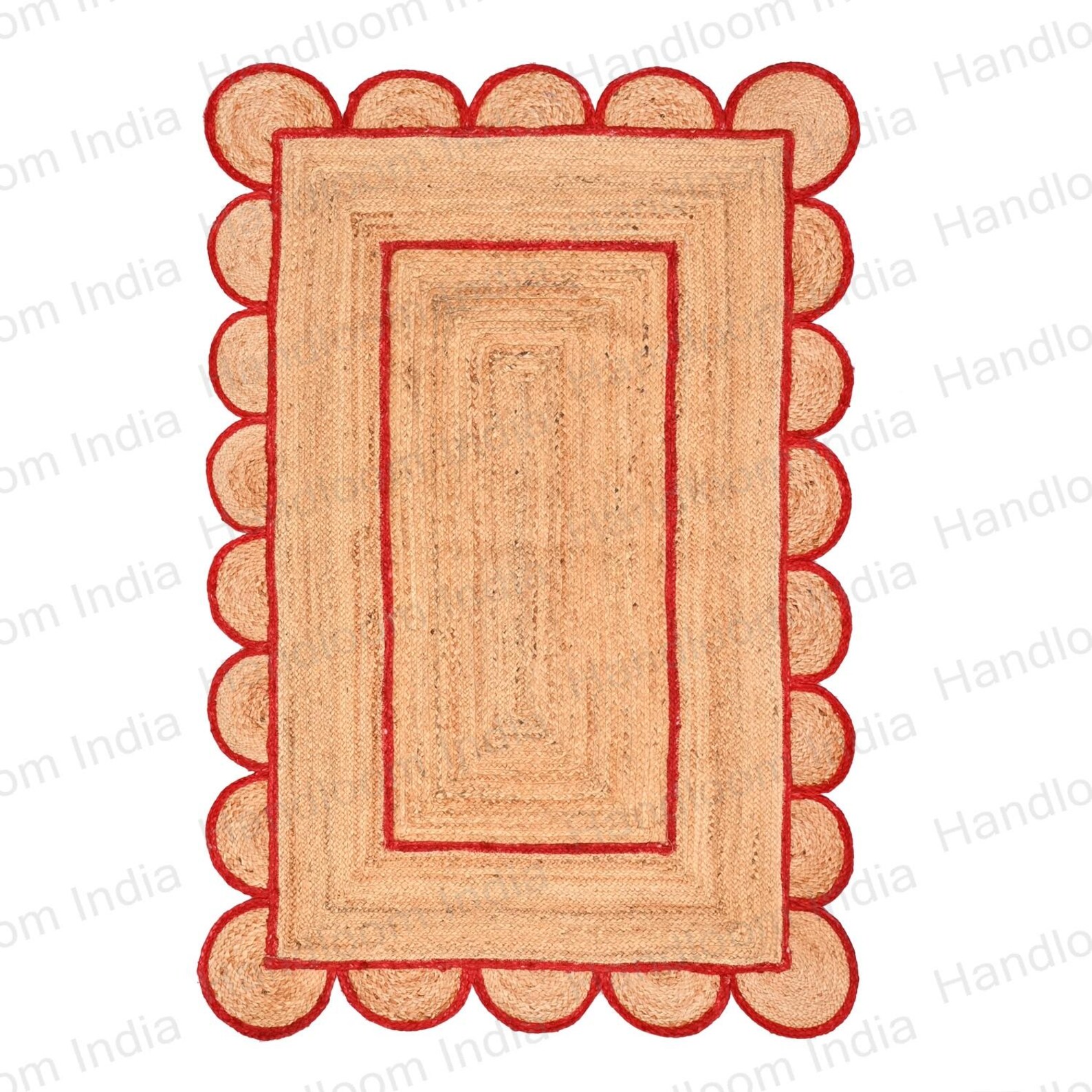 Bottle Green Scalloped Rug, Scalloped Jute Rug, Scalloped Rug for ...