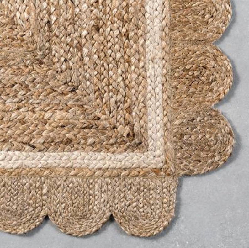 8x10 Scalloped Jute Rug for Living Area Natural Jute Rug - Etsy