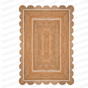 Square Scallop Rug, Bohemian Jute Rugs, Scallop Pattern Rug 5x7 for ...