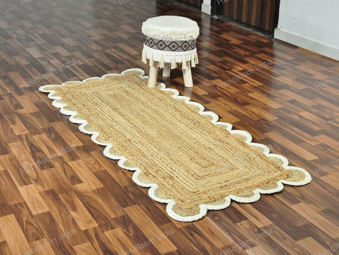 Jute Rug Runner, Sisal Stair Runner, Jute Scalloped Rug, Scalloped ...