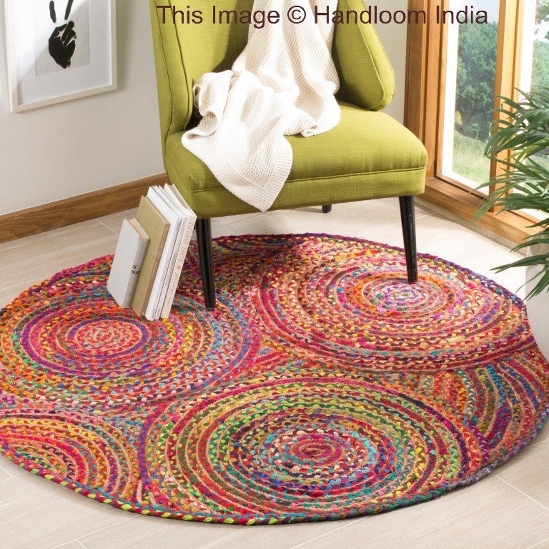 5 X 5 Round Braided Rug on SALE, Boho 9 X 9 Ft Round Rug for Living ...