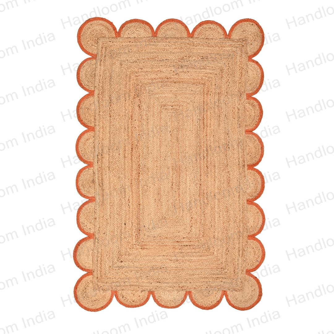 Scalloped Rug 8X10, Orange Scallop Rug, Jute Scalloped Rug, Square ...