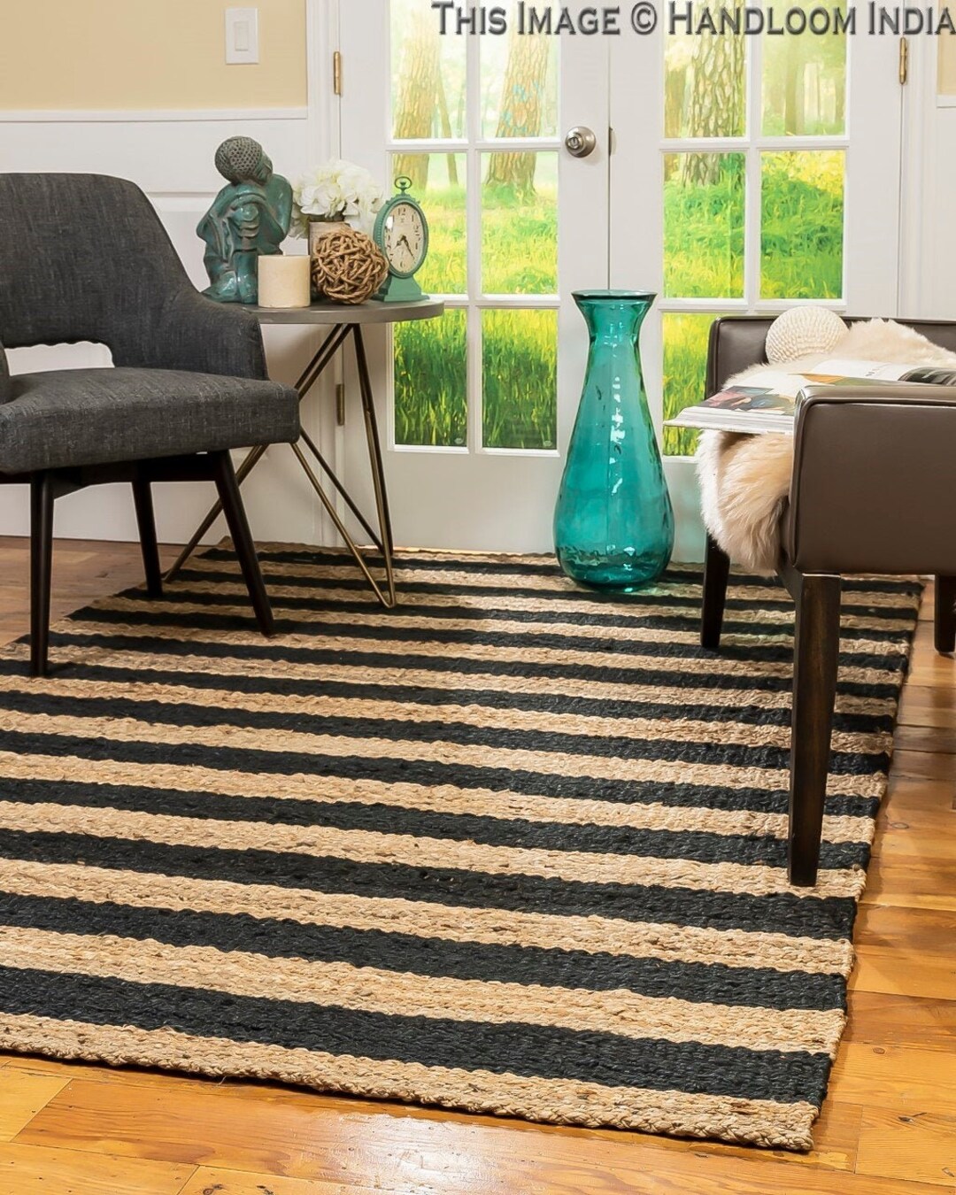 Striped Pattern Jute Rug for Living Room 9x12, Custom Size Rugs ...