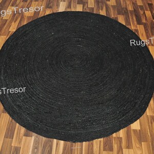 Black Round Rug Black Jute Rug 5X5 Hand Braided Round Area Rug for ...