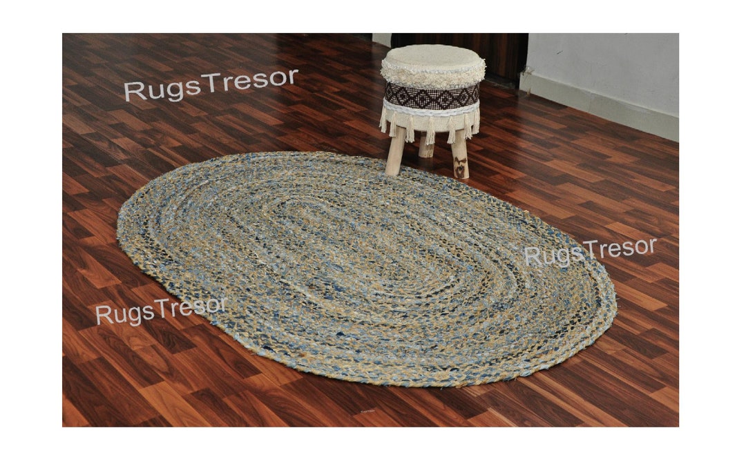 Oval Carpet Rug, Oval Denim Rug, Hand Woven Oval Area Rug for Dining ...