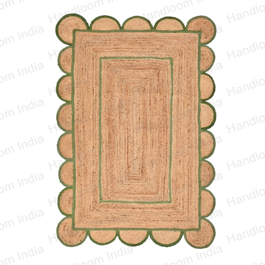 Green Scallop Rug Jute Scalloped Runner Custom Rug, Square Scallop Rug ...
