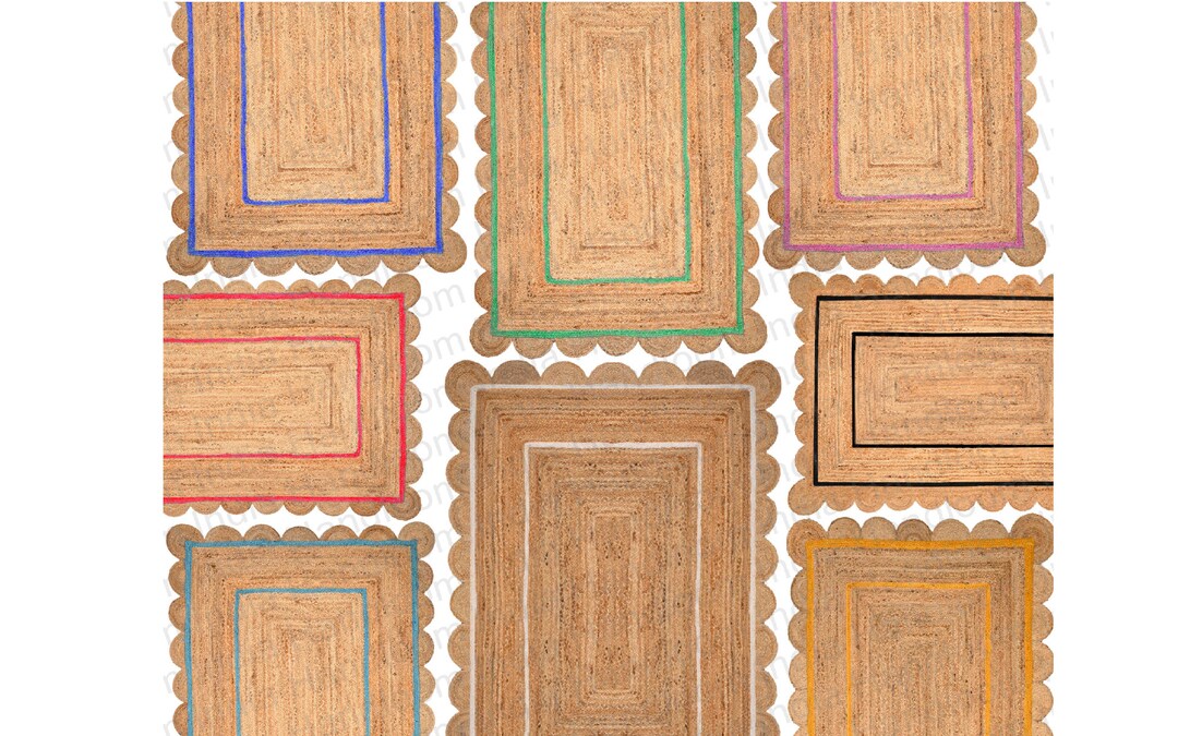 Square Scallop Rug, Bohemian Jute Rugs, Scallop Pattern Rug 5x7 for ...