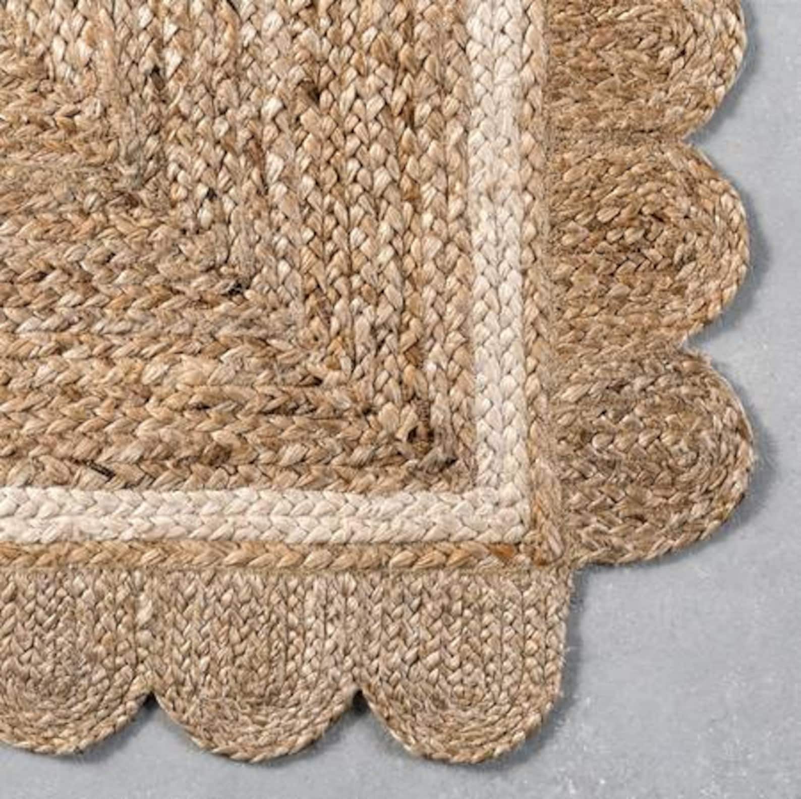 8x10 Scalloped Jute Rug for Living Area Natural Jute Rug - Etsy