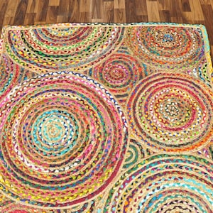 Psychedelic Rug, Mandala Pattern Rug, Cotton Tufted Rug, Natural Jute ...