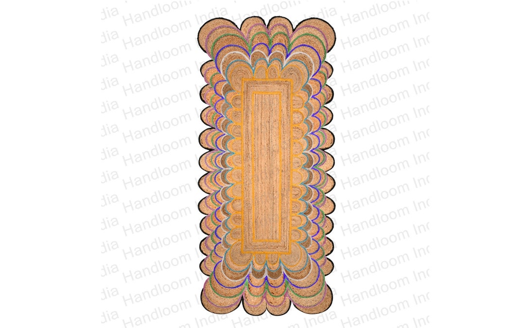 Bohemian Scallop Pattern Jute Hallway Runner Custom Size, Antique ...