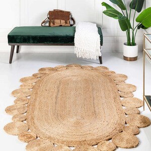 Natural Jute Scalloped Oval Rugs for Living Room Space ON SALE, Hand ...