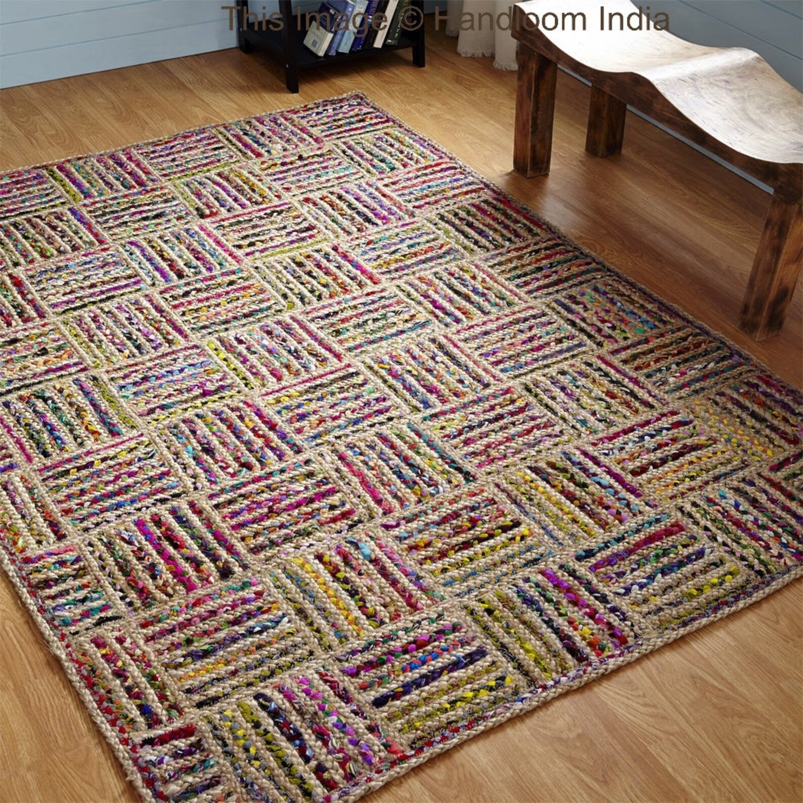 Checkered Pattern Jute Rug for Living Room 8x10 Eco Friendly - Etsy