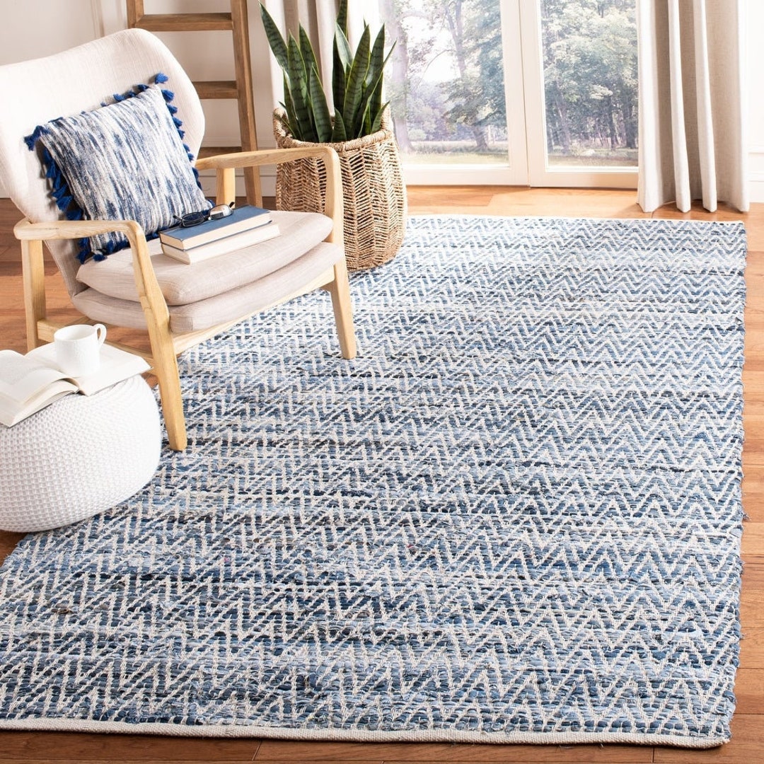 Hand Loomed Rug, Denim Tufted Rug, Woven Scandinavian Rug, Blue Braided ...