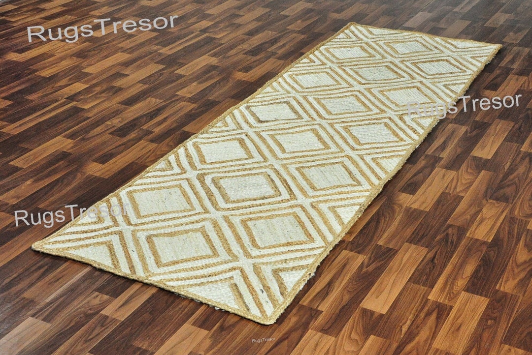 Diamond Pattern Rug Beige White Runner off White Rug Natural Fiber ...