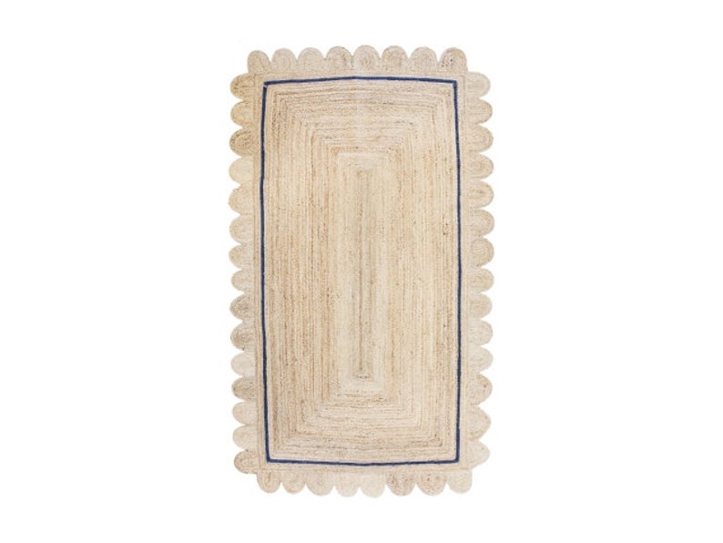 Scalloped Jute Rug Natural Jute Rug Scalloped Area Rug Boho - Etsy