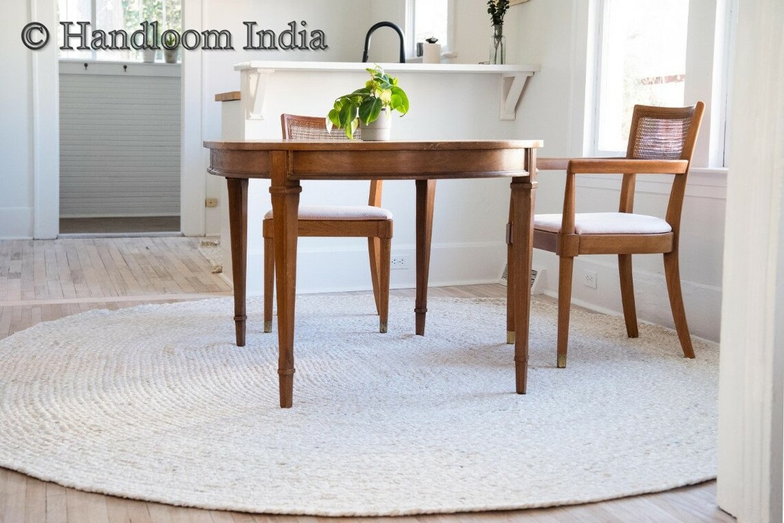 8 Feet Round White Braided Rug Reversible Handwoven Area Rug | Etsy