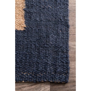 Natural Hemp Rug 5x7 for Dining Table, Natural Jute Rug, Navy Jute Rug ...